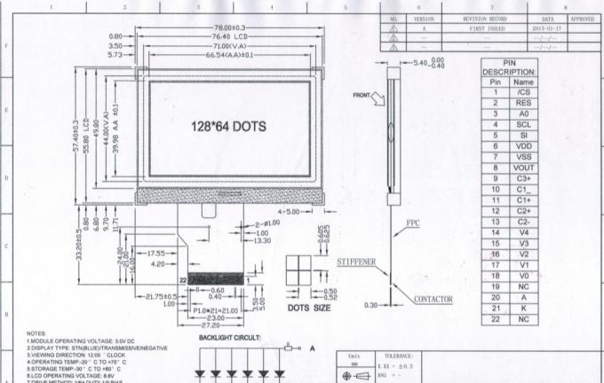 Negative 128 x 64 8.6 V COG Type LCD ISO14001 Approved ST7565P Driver IC