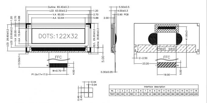 ROHS White Backlight Custom LCD Module , COB 122 X 32 Graphic LCD Display